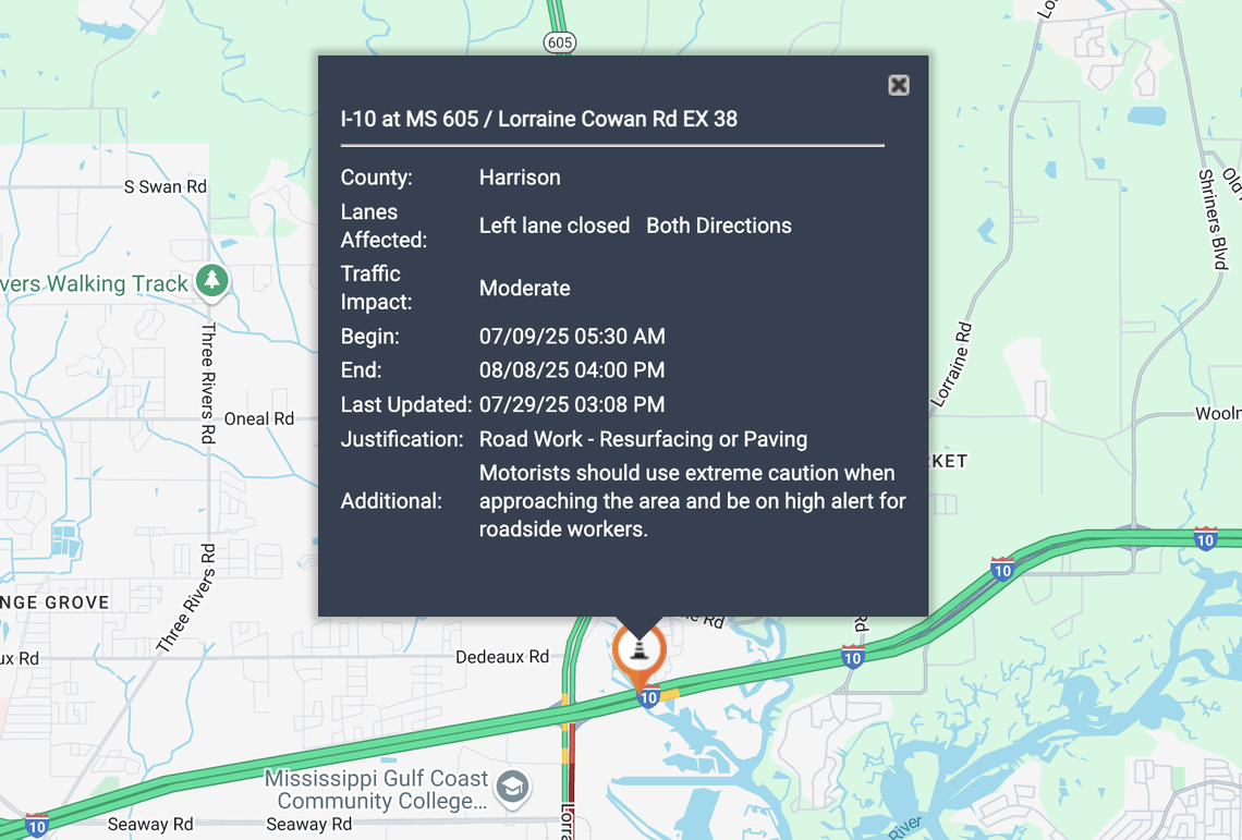 Interstate 10 lane closure extended near Biloxi River bridge | Biloxi ...